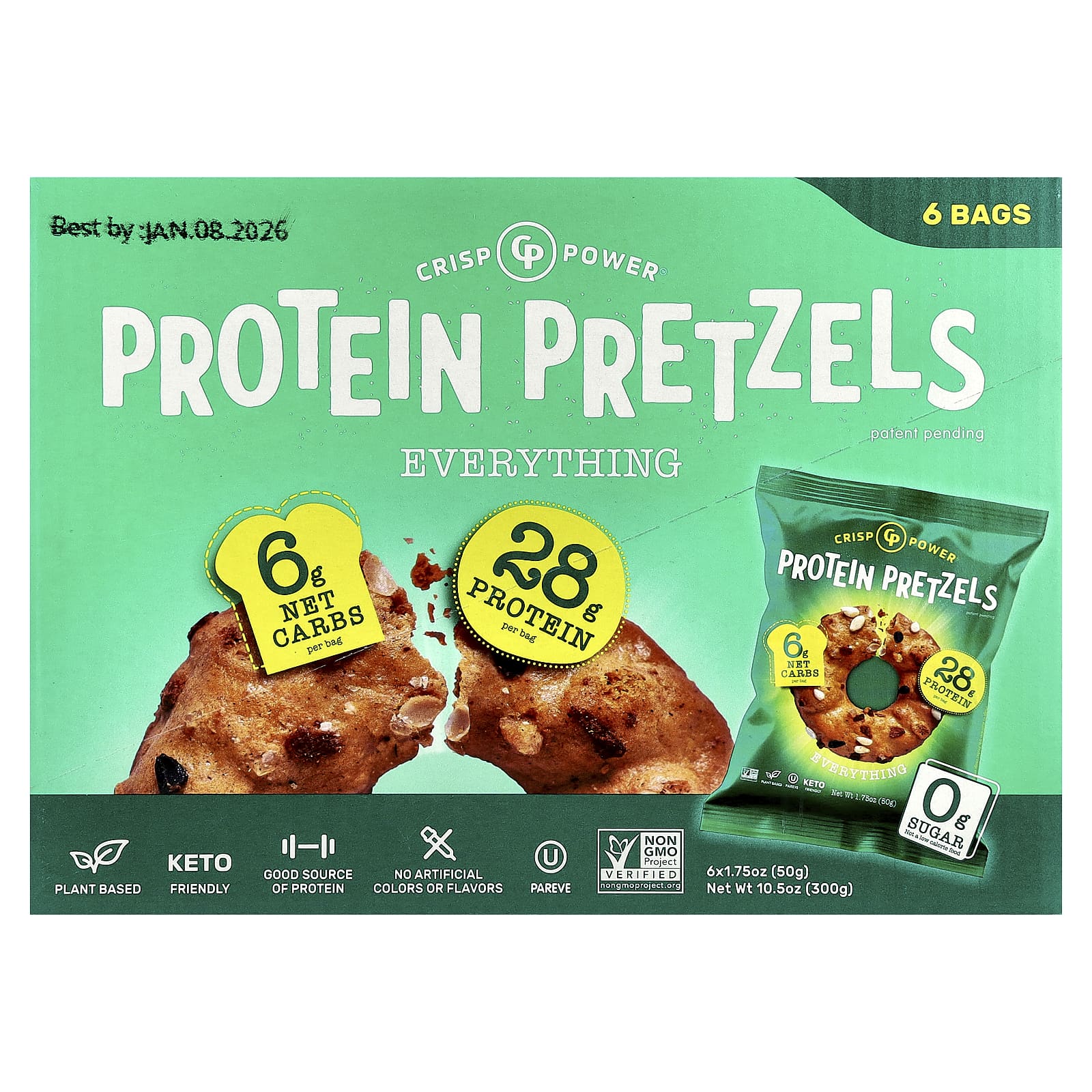 Crisp Power, Протеиновые крендели, все, 6 пакетиков по 50 г (1,75 унции ...