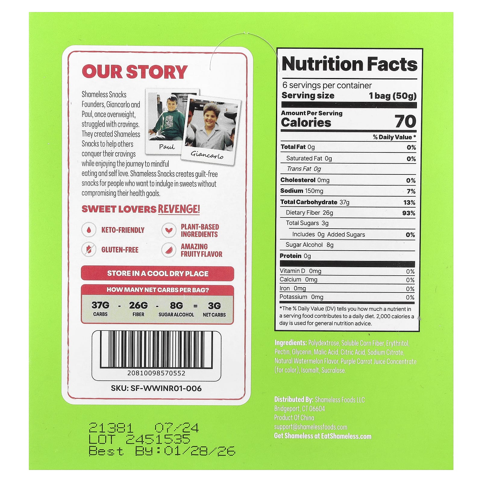 Shameless Snacks, Wassup Watermelon®, жевательные конфеты, 6 пакетиков ...