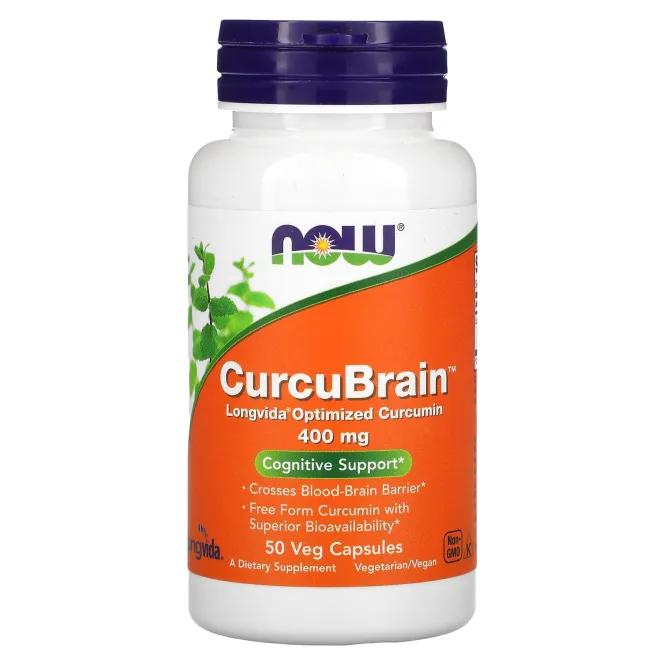 Now Foods, CurcuBrain, когнитивная поддержка, 400 мг, 50 растительных ...